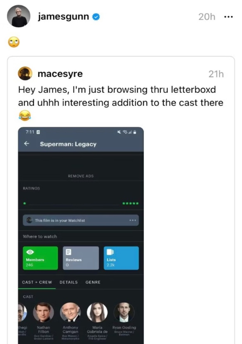 Superman: Legacy, Ryan Gosling sarà il nuovo Batman? James Gunn ...